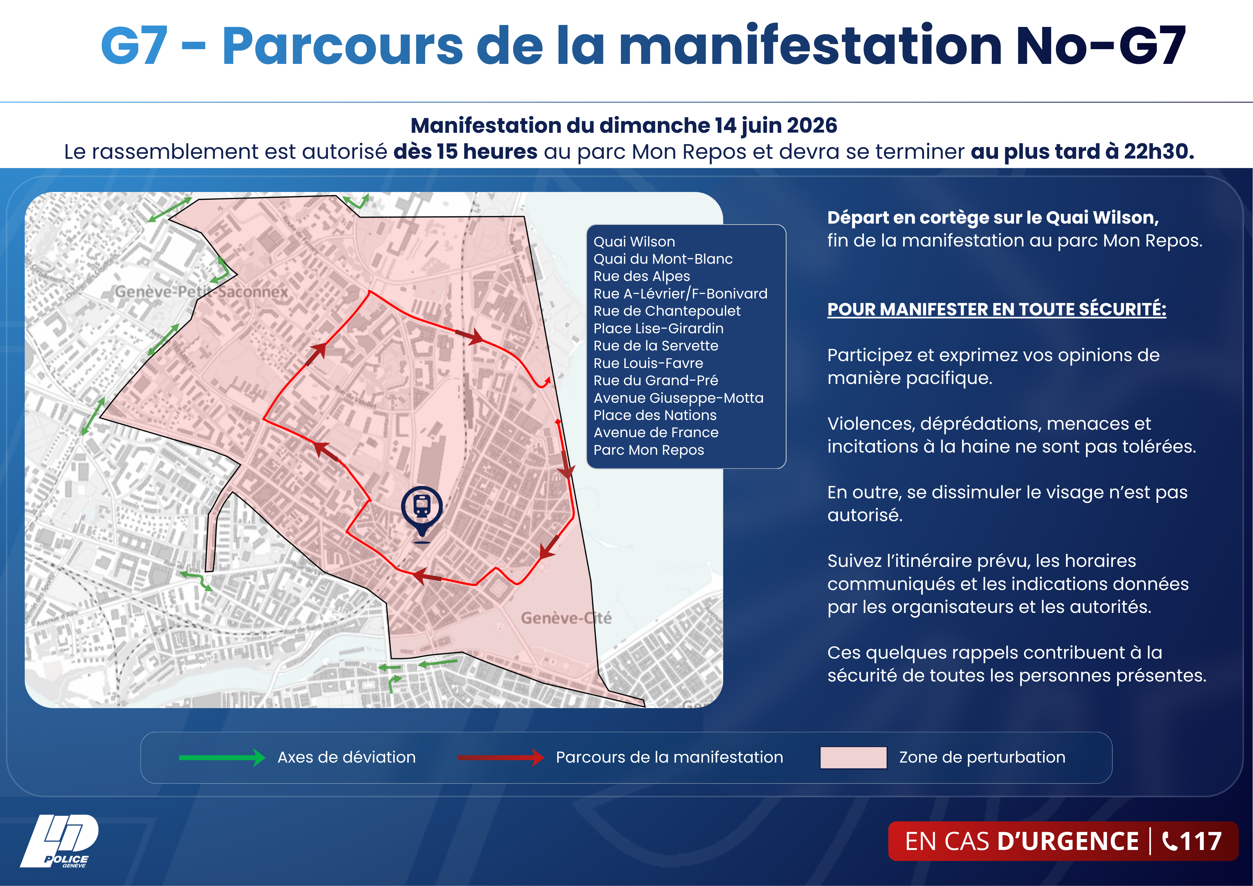 G7 - Rappel du parcours de la manifestation autorisée et zone de ...