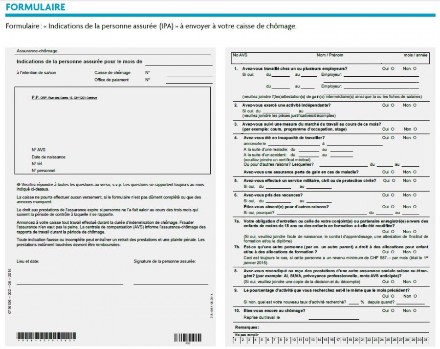 Sans formulaire IPA complété, pas d'indemnités ! | GE.CH – République ...